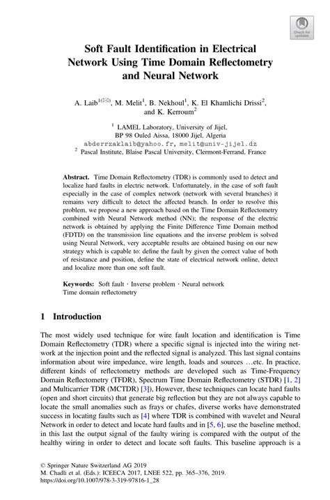 Pdf Soft Fault Identification In Electrical Network Using Time Domain Reflectometry And Neural
