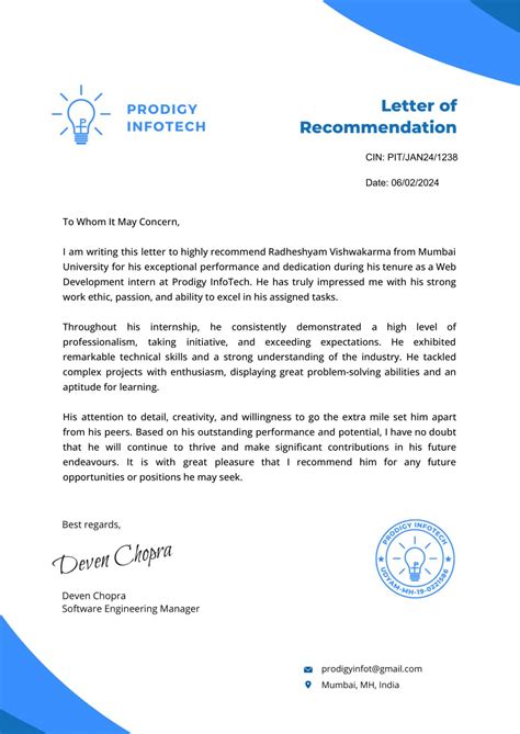 Radheshyam Vishwakarma On Linkedin Webdevelopment Letterofrecommendation Prodigyinfotech