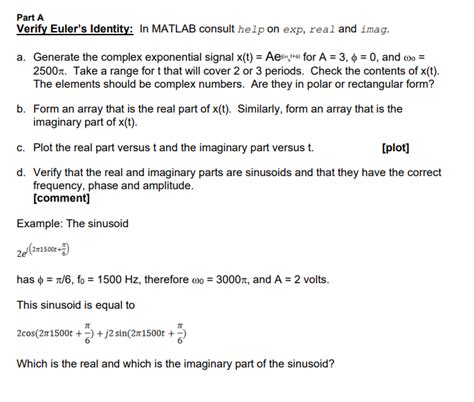 Solved Part A Verify Eulers Identity In Matlab Consult