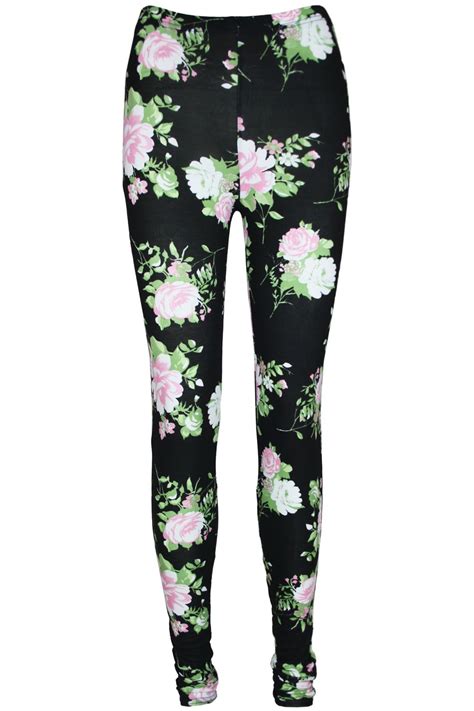 Womens Floral Flower Printed Pants Ladies Full Ankle Length Jegging