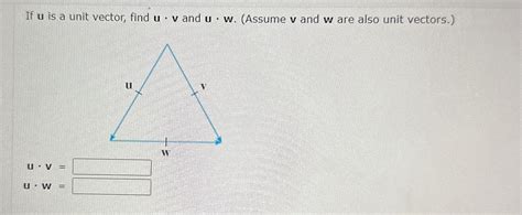 Solved If U Is A Unit Vector Find U V And U W Assume V Chegg Com