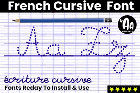 French Cursive Dotted Lined Font By Antarart · Creative Fabrica