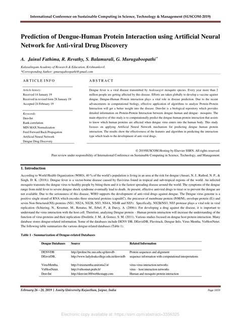 Pdf Prediction Of Dengue Human Protein Interaction Using Artificial Neural Network For Anti