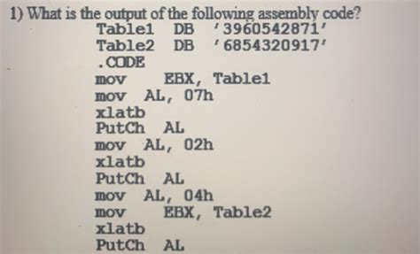 What Is The Output Of The Following Assembly Code If Chegg Com