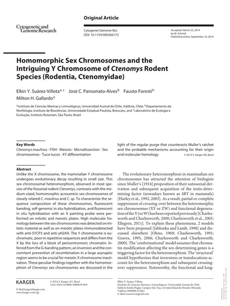 PDF Homomorphic Sex Chromosomes And The Intriguing Y Chromosome Of Ctenomys Rodent Species