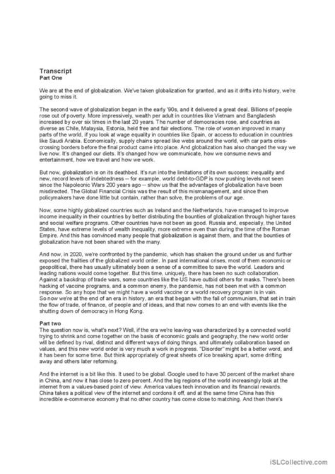 Ted Talk The End Of Globalization English Esl Worksheets Pdf And Doc