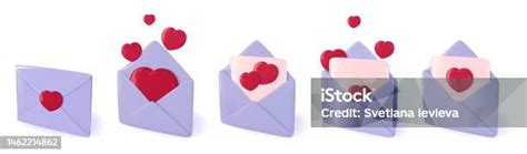 발렌타인 데이 또는 어머니의 날 선물 또는 인사말로 연애 편지 메일 열린 종이 봉투에 3d 빨간 심장 카드 생일 축하 선물 또는 청첩장 이메일 아이콘입니다 흰색 배경에
