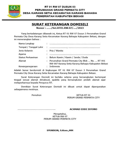 Surat Keterangan Domisili Rt Pdf