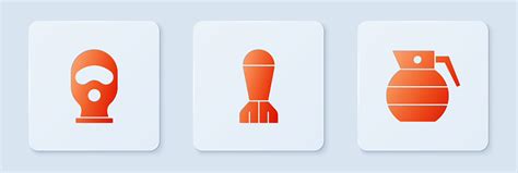 항공 폭탄 발라클라바와 손 수류탄을 설정합니다 흰색 정사각형 버튼 벡터 0명에 대한 스톡 벡터 아트 및 기타 이미지 0명