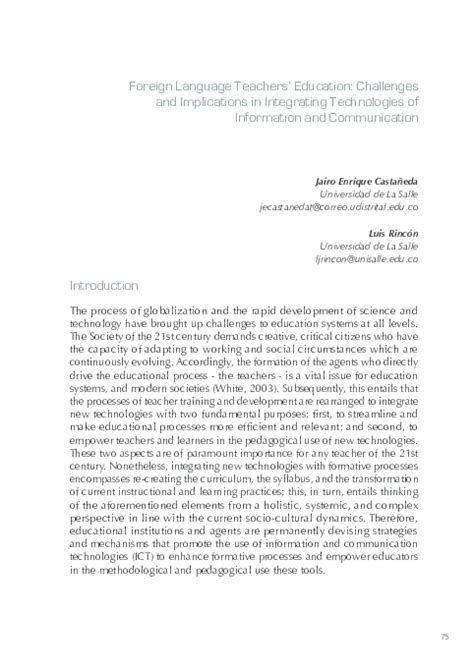 Pdf Foreign Language Teachers Education Challenges And Implications In Integrating Ict Pdf