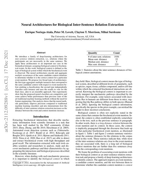 Pdf Neural Architectures For Biological Inter Sentence Relation Extraction