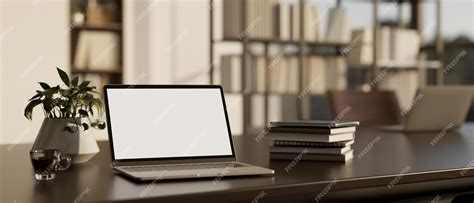 Premium Ai Image Notebook Laptop Mockup Is On A Modern Desk With