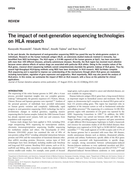 Pdf The Impact Of Next Generation Sequencing Technologies On Hla Research