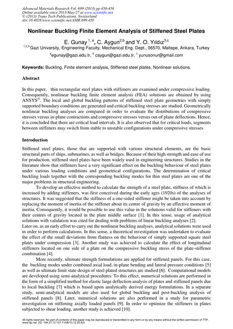 Pdf Nonlinear Buckling Finite Element Analysis Of Stiffened Steel Plates