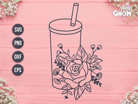 Floral Tumbler Glass Svg Tumbler Glass With Flowers Svg Tumbler Cup