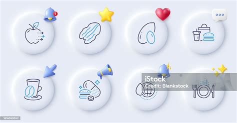 Food Food Delivery And Overeating Pills Line Icons For Web App Printing Vector Stock
