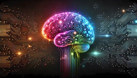 Futuristic Cybernetic Brain With Glowing Circuit Patterns Vibrant Neon