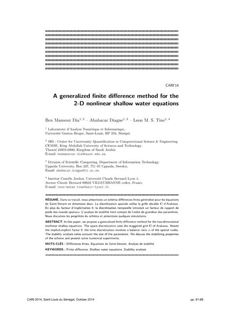 Pdf A Generalized Finite Difference Scheme For The 2 D Shallow Water Equations