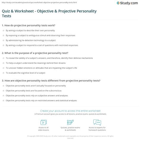 Quiz And Worksheet Objective And Projective Personality Tests