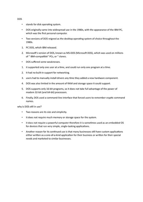 Unit 2 Part 2 Summary Fundamentals Of Computing 2 Dos Stands For