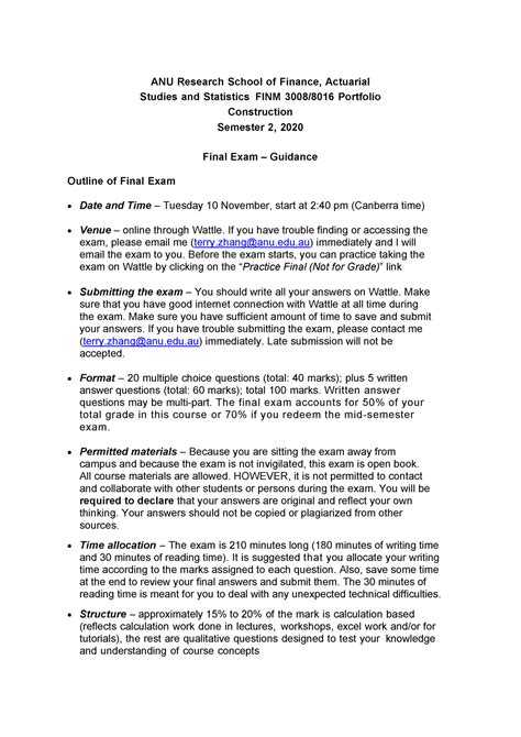 Final Exam Guidance Warning Tt Undefined Function 32 Anu Research School Of Finance