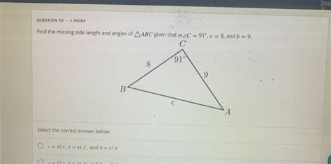 Solved QUESTION POINT Find The Missing Side Chegg