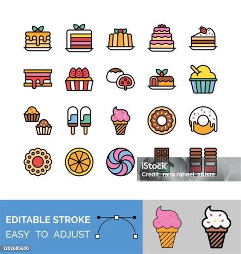 과자 및 사탕 관련 포장 초콜릿 아이스크림 컵 아이스크림 컵 케이크 콘 아이스크림 도넛 케이크 편집 스트로크와 케이크 슬라이스 벡터 0명에 대한 스톡 벡터 아트 및 기타