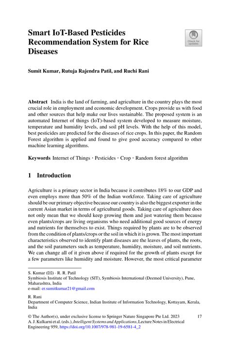 PDF Smart IoT Based Pesticides Recommendation System For Rice Diseases