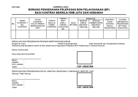 Borang Pengesahan Pelepasan Bon Pelaksanaan Pdf