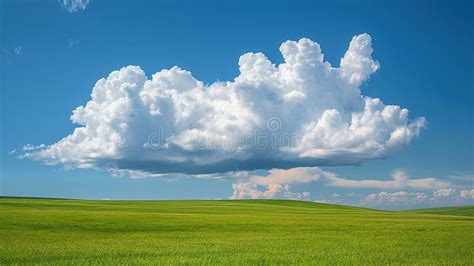 Large Billowing White Cloud Floating Majestically Over Vibrant Green Field Image Ai Generated