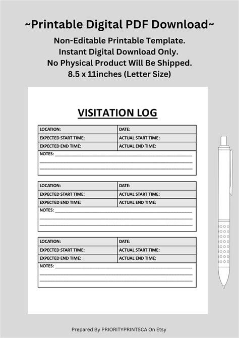 Visitation Log Custody Log Time Sharing Visitation Sheet Parental