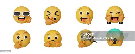 3d 세트 아이콘 이모티콘 현실적인 노란색 광택 3d 감정 얼굴 아이콘은 회색 배경에 분리되어 있습니다 3d 렌더링 그림입니다 클리핑 패스 이모티콘에 대한 스톡 사진 및