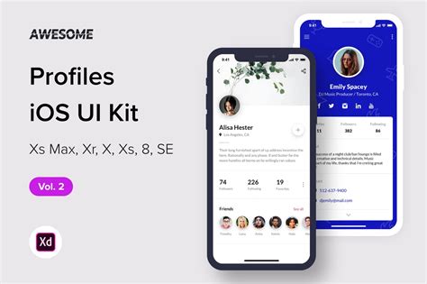 Ios手机社交app应用软件ui设计套件xd模板v2 Awesome Ios Ui Kit Profiles Vol 2 Adobe