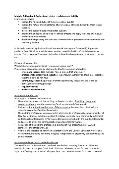 Audit Module Lecture Notes Module Chapter Professional Ethics Regulation And