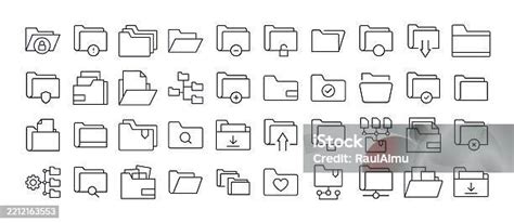 컴퓨터 폴더 얇은 선 아이콘 세트입니다 그래픽 및 웹 디자인 앱 광고 다양한 카드에 대한 개요 표지판 0명에 대한 스톡 벡터 아트 및 기타 이미지 Istock
