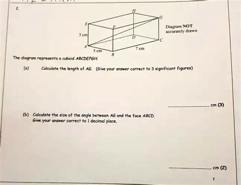 2 H G E F Diagram Not Accurately Drawn 3 Cm D C A 7 Cm 5 Cm B The Diagram Represents A Cuboid
