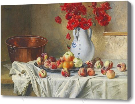 Репродукция картины Натюрморт с яблоками и маками Картина маслом на холсте Натюрморт с