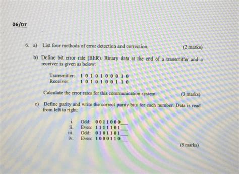 Solved 0607 6 A List Four Methods Of Error Detection And