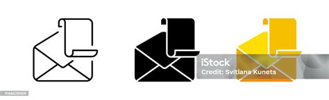 스크롤 줄 아이콘이 있는 편지입니다 봉투 시트 메신저 메시지 전보 우편 서신 데이터 첨부 파일 통신 개념입니다 라인 검정 및 색상 스타일의 벡터 아이콘 Com에 대한