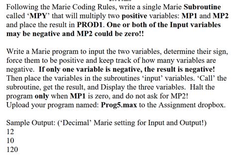 Solved Following The Marie Coding Rules Write A Single