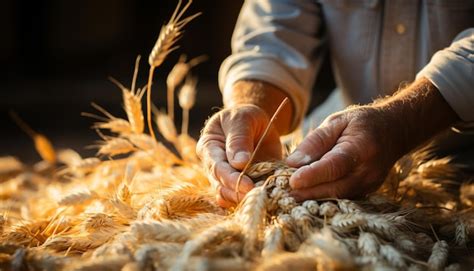 Free Ai Image A Farmer Hand Harvesting Ripe Wheat In The Summer Generated By Artificial