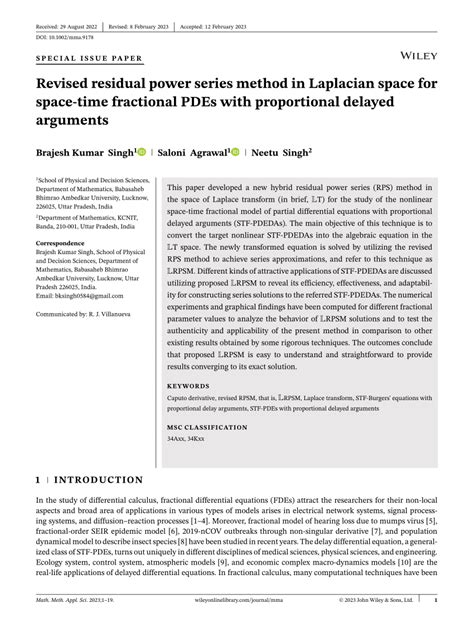 Revised Residual Power Series Method In Laplacian Space For Space‐time