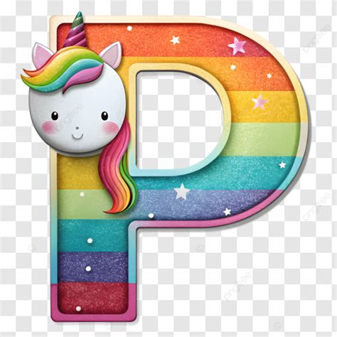 Initial P With Cute Unicorn And Rainbow Used Isolated Rainbow Png
