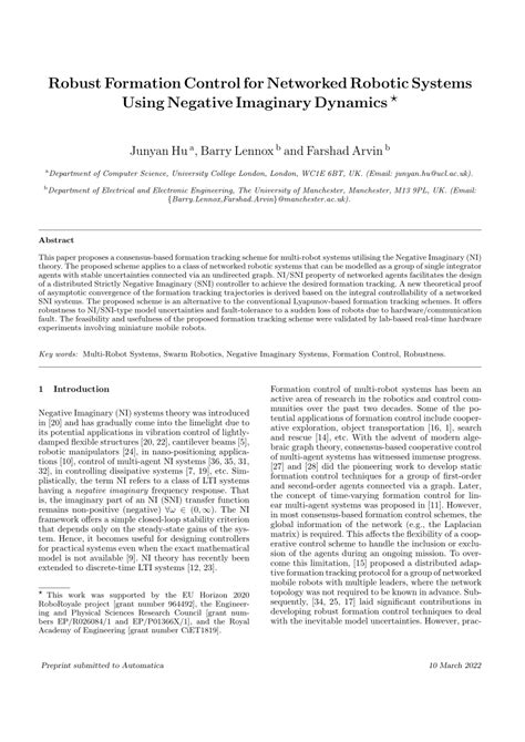 Pdf Robust Formation Control For Networked Robotic Systems Using
