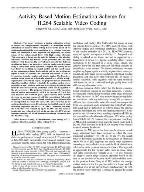 Activity Based Motion Estimation Scheme For Pdf H264mpeg 4 Avc
