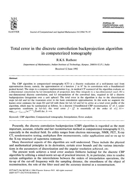 Pdf Total Error In The Discrete Convolution Backprojection Algorithm