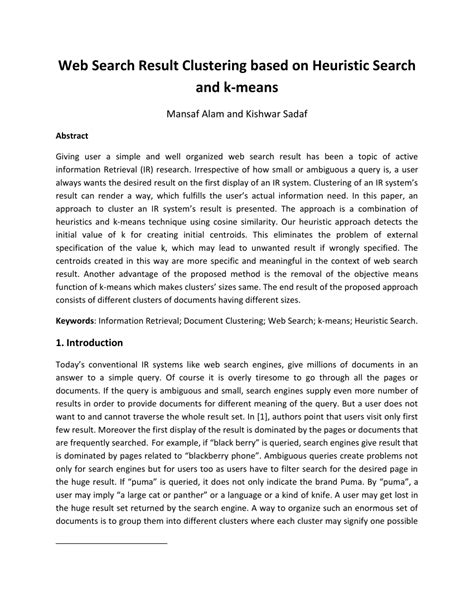Pdf Web Search Result Clustering Based On Heuristic Search And K Means