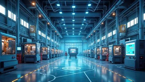 Futuristic Smart Factory Interior Advanced Automation Machinery
