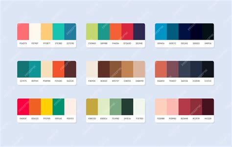 Rgb Hex의 Pantone 컬러 팔레트 카탈로그 샘플 프리미엄 벡터