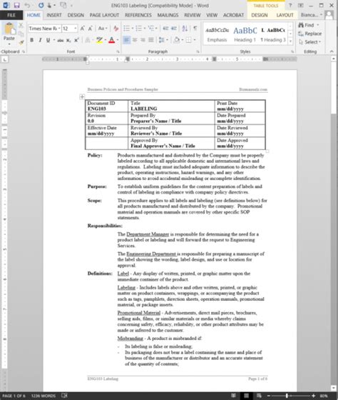 Product Labeling Procedure Template Word